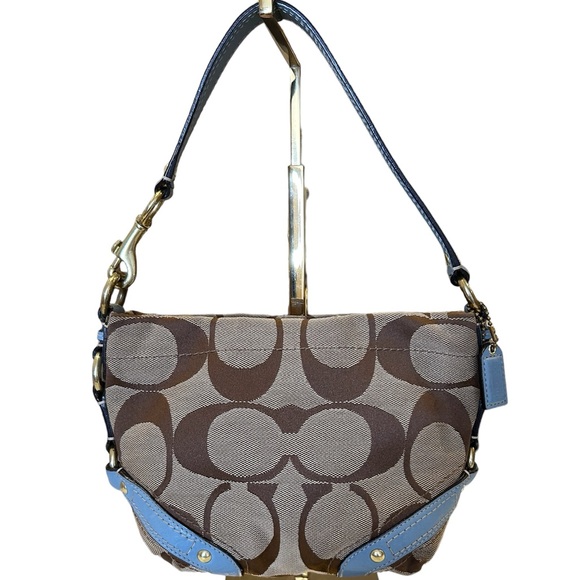 Bags | Coach Signature Canvas Mini Bag Khakiblue | Poshmark